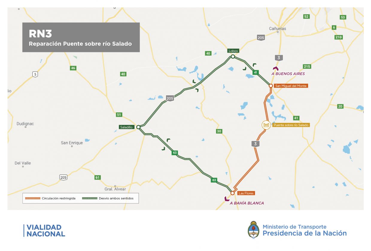 Ruta 3: Se habilita la circulación en el puente del Salado solo para ...